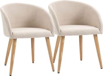 HOMCOM Esszimmerstühle 2er Set Küchenstuhl mit Rückenlehne, Leinen-Optik, modern Polsterstuhl mit Armlehne, Holzbeine, Sessel für Esstisch, Essstuhl für Loun