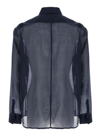 Saint Laurent Mens Blue Shirt With Classic Collar And Details Cotton