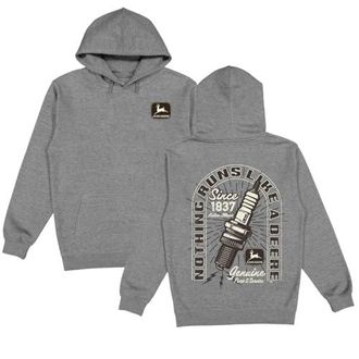 John Deere Sweat &agrave; capuche gris avec inscription &laquo; Genuine Parts & Service &raquo; imprim&eacute; au dos et logo - Pour les agriculteurs et les fans datelier, gris, L