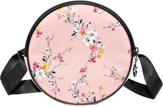 Generic Petit sac &agrave; bandouli&egrave;re rond pour femme, sac &agrave; bandouli&egrave;re rose floral avec fermeture &eacute;clair, bretelles r&eacute;glables, sac &agrave; main rond d&eacute;contract&eacute; pour fe