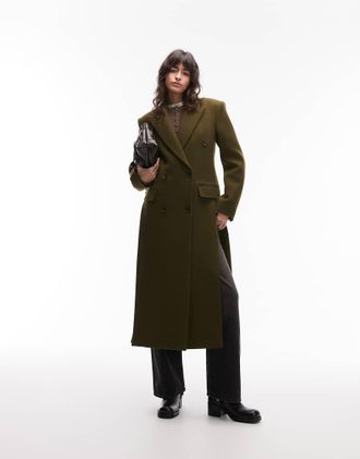 Arket Manteau long en laine m&eacute;lang&eacute;e &agrave; double boutonnage - Olive-Vert