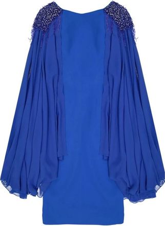 Ivan Montesi Femme, Robes, Bleu, Taille: 46 FR Beaded Shoulders Dress