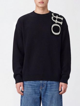 Off-white Rundhalspullover aus Modal-Seiden-Mix mit gesticktem Logo