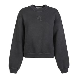 Alexander Wang Femme, Sweatshirts et sweats &agrave; capuche, Noir, Taille: 38 FR Crystal Hotfix Logo SweaT-shirt
