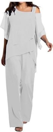Generic Ensemble deux pièces élégant pour femmes, épaules dénudées, soirée irrégulière, décontracté (White, XXL)