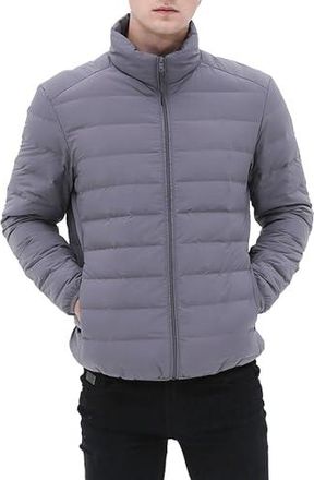 Generic Doudoune zippée pour homme - Veste dhiver compressible et isolante avec capuche pour homme, gris, 3XL