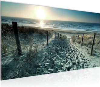 Runa Art Wandbild Strand Sonnenuntergang 1 Teilig 100 x 40 cm Modern Bild auf Vlies Leinwand Natur Schlafzimmer Wohnzimmer Türkis Grau 018412c