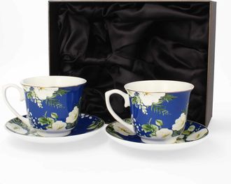 Livello Set aus 2 Porzellantassen mit Untertassen 250 ml Elegante Kaffeetassen im Geschenkset Kaffebecher Kaffe-Tasse Porzellan Pott Tee Küche Restaurant Tass