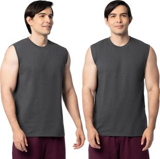 Fruit Of The Loom Herren Eversoft Cotton Sleeveless T Shirts, Breathable & Moisture Wicking with Odor Control, Sizes S-4x Unterhemd, Muscle - 2er-Pack - Black Heather, 