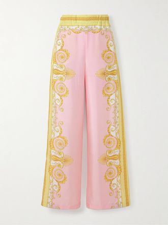 Versace Pantalon Large En Serge De Soie Imprimée - Rose