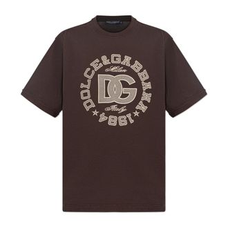 Dolce & Gabbana T-Shirt mit gesticktem Logo - - Tops - Herren - Braun - L
