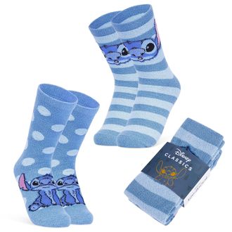 Disney Kuschelsocken Damen Teenager, 2er Pack Gr&ouml;&szlig;e 35-41, Weich Flauschige Rutschfeste Haussocken, Warme Geschenke f&uuml;r Frauen (Blau Stitch)