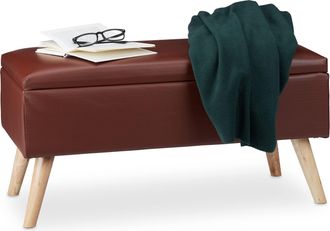 Relaxdays Sitzbank mit Stauraum, 40 L, gepolstert, Holzbeine, Truhenbank Kunstleder, HxBxT: 40 x 80 x 39,5 cm, braun