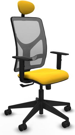 Piqueras y Crespo B&uuml;ro-Rollstuhl mit 1D-Armen, h&ouml;henverstellbare Lendenwirbelst&uuml;tze und festes Kopfteil, ausgestattet mit 3 Positionen und Schneidschaum, Grau/Gelb