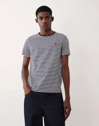 Polo Ralph Lauren T-shirt ajust&eacute; &agrave; rayures en coton pima avec logo embl&eacute;matique - Bleu marine