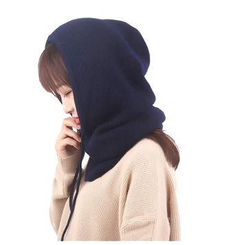 ACVIP Damen Multifunktionale Strickmütze Winter Warme Kapuzen-Schal Sturmhaube(Marineblau)