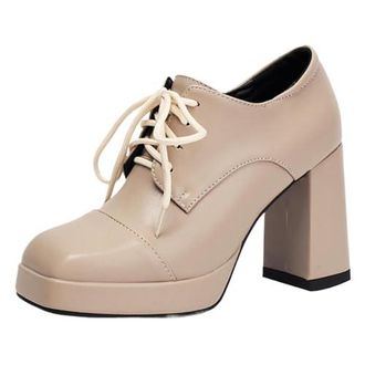 SJJH Chaussures &agrave; plateforme r&eacute;tro pour femme - Talon bloc de 9,5 cm - Chaussures &agrave; lacets avec embout carr&eacute; et plateau de 2 cm - Semelle antid&eacute;rapante pou