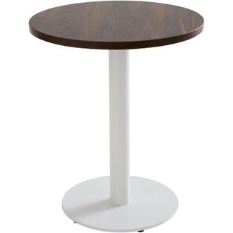 Oviala Table à manger ronde 60 cm pied blanc et revêtement bois foncé