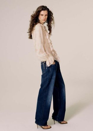 Mango Jean balloon taille basse bleu fonc&eacute; - Femme - 32 - MANGO