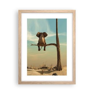 Arttor Poster Rahmen helle Eiche Elefant sitzend Ast Deko 30x40cm Wandposter Art Prints Wandbilder Dekoration Wohnzimmer Schlafzimmer K&uuml;che Wanddeko Bild Wan
