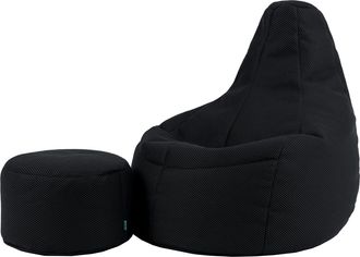 Icon Brand Performance Mesh Gaming Sitzsack XXL mit Hocker, Schwarz, Webstoff, Groß Sitzsack Erwachsene mit Füllung, Bean Bag, Gaming Stuhl, Lounge Sessel, Loung