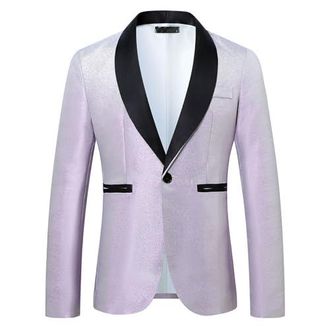 Generic Veste de smoking brillante pour homme - Coupe ajust&eacute;e - Avec col ch&acirc;le - 1 bouton - Blazer m&eacute;tallique - Veste de costume festive pour f&ecirc;te, mariage, s