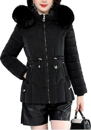 Generic Manteau dhiver &eacute;pais et chaud mi-long pour femme - Parka imperm&eacute;able avec capuche amovible en fausse fourrure, Noir, 3XL