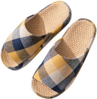 Minkissy Pantoufles Homme Bout Ouvert Lin Respirant Semelle Épaisse Antidérapante Chaussures Dintérieur Confortables pour Maison