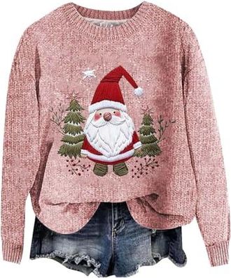 Generic 2026 Pull en laine &agrave; grosses aiguilles pour femme Imprim&eacute; No&euml;l 3D, rose clair, XXL