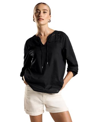 Street One Damen A344885 Bluse Mit Stickerei, Schwarz, 34 EU