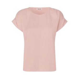 Modstr&ouml;m Satin Pinkes Top mit Plissierten &Auml;rmeln - - Tops - Damen - Rosa - S