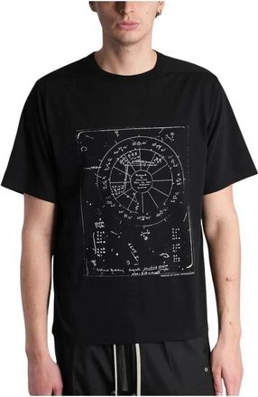 Rick Owens Homme, Tops, Noir, Taille: S T-shirt &agrave; Col Rond et Imprim&eacute; Graphique