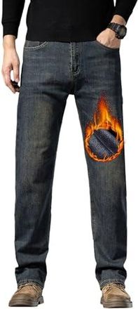 Generic Jean Stretch Homme Chaud dhiver, Coupe Classique, Taille mi Haute, Denim Thermique &eacute;pais, Style r&eacute;tro Noir, Taille 32