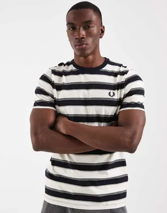 Fred Perry T-Shirt mit feinen Streifen in Marineblau und Wei&szlig;-Navy