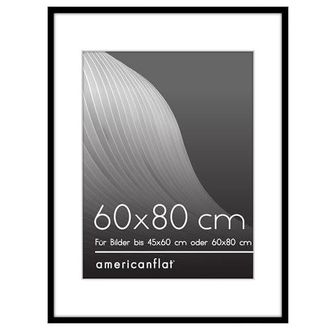 Americanflat Bilderrahmen 60x80 cm Schwarz - Bilderrahmen 45x60 cm mit Passepartout - aus Kunststoff mit poliertem Plexi-Scheibe