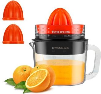 Taurus Taurus Citrus Glass - Presse agrumes &eacute;lectrique avec bol en verre 30W, Double sens de rotation, 2 c&ocirc;nes pour tous les agrumes, Bol en verre 1L, Filtre