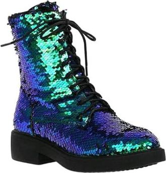 Generic JJDFW Automne Hiver Court Peluche Chaud Femmes Bottines Talon Bas Fermeture &agrave; Glissi&egrave;re Casual Chaussures D&eacute;coloration Tissu Paillettes Multicolore, b