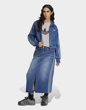 adidas Originals Jupe fourreau en jean &agrave; 3 bandes - Bleu