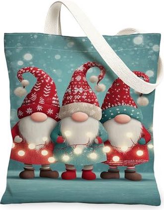 Generic Sacs fourre-tout en toile avec motif de nain de No&euml;l, sacs d&eacute;picerie r&eacute;utilisables, l&eacute;gers et lavables, Rouge, 13x15 Inch