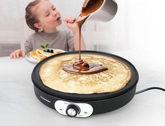 Gourmetmaxx Crepes Maker 30 cm Antihaft-Platte | 1200W Crepesplatte mit Temperaturregler | Crepes Eisen mit Dual-Leuchtanzeige | inkl. Holz-Teigverteiler & Wender