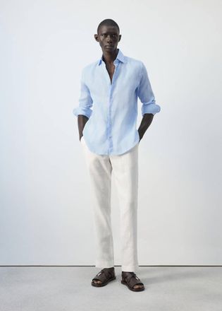 Mango Slim Fit-Hemd aus 100 % Leinen himmelblau - Herren - XXL - MANGO MAN