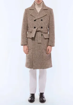 Fursac Manteau long crois&eacute; en laine m&eacute;lang&eacute;e - Taille XL - Homme