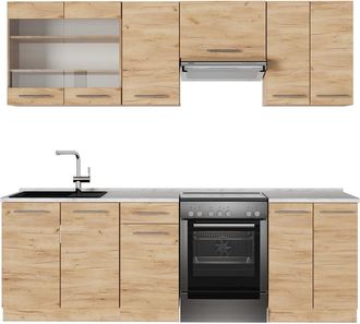 Vicco Küchenzeile Fame-Line, Goldkraft Eiche, 240 cm, AP Marmor