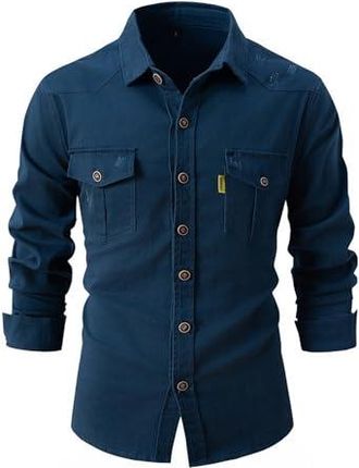 Generic Chemise extensible d&eacute;lav&eacute;e pour homme, chemises avec poches, chemises d&eacute;contract&eacute;es tendance polyvalentes et couleurs unies, chemise &agrave; col &agrave; revers et