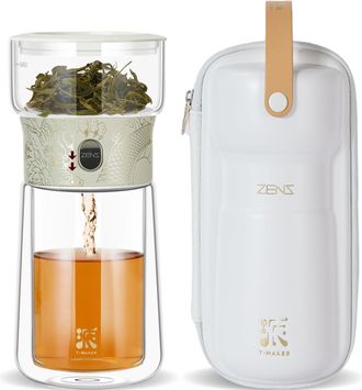 Zens Modern Teekanne Glas mit Sieb, One-Touch Teezubereiter f&uuml;r Losen Tee mit Isolieren Becher, Magic Tea Pot for Tee Zubereitung mit Portable Tragetasche,