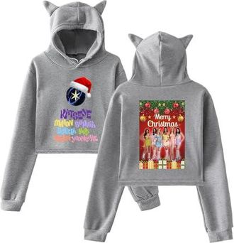 Generic Katseye Sweat à capuche de Noël avec oreilles de chat pour femme, gris, XXS