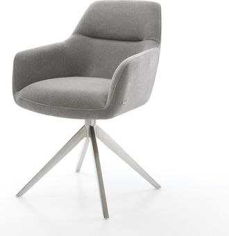 DELIFE Drehstuhl Pejo-Flex Strukturstoff Soft Grau Kreuzgestell breit Edelstahl 360&deg; drehbar Taschenfederkern, Esszimmerst&uuml;hle