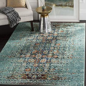 Safavieh Tapis Boho Pour Salon, Salle à manger, Chambre à coucher - Monaco Collection, Tapis à poil court, Bleu et Multi, 155 X 231 cm