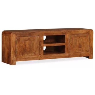 vidaXL Vidaxl - Meuble TV en bois dacacia massif finition miel 120 x 30 x 40 cm - 2 placards et 2 &eacute;tag&egrave;res - Aucun assemblage requis