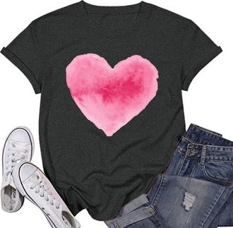 Generic Chemise de Saint-Valentin &agrave; manches courtes pour femme Motif l&eacute;opard, gris fonc&eacute;, XXL